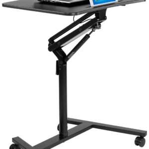 Mount-It! Mobile Standing Laptop Desk, Height Adjustable Rolling Sit Stand Workstation with Casters, 27.5 Wide with Gas Spring Lift Mechanism, Black