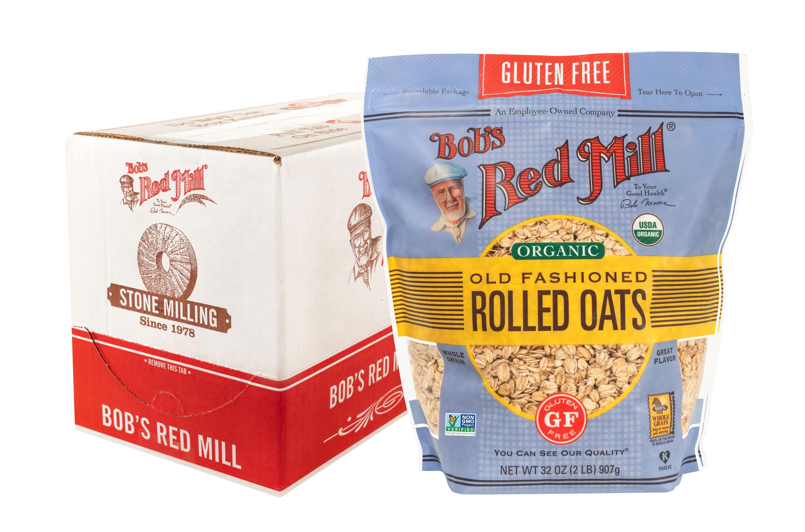 Bob's Red Mill Gluten Free Organic Old Fashioned Rolled Oats, 32 ounce (Pack of 4)