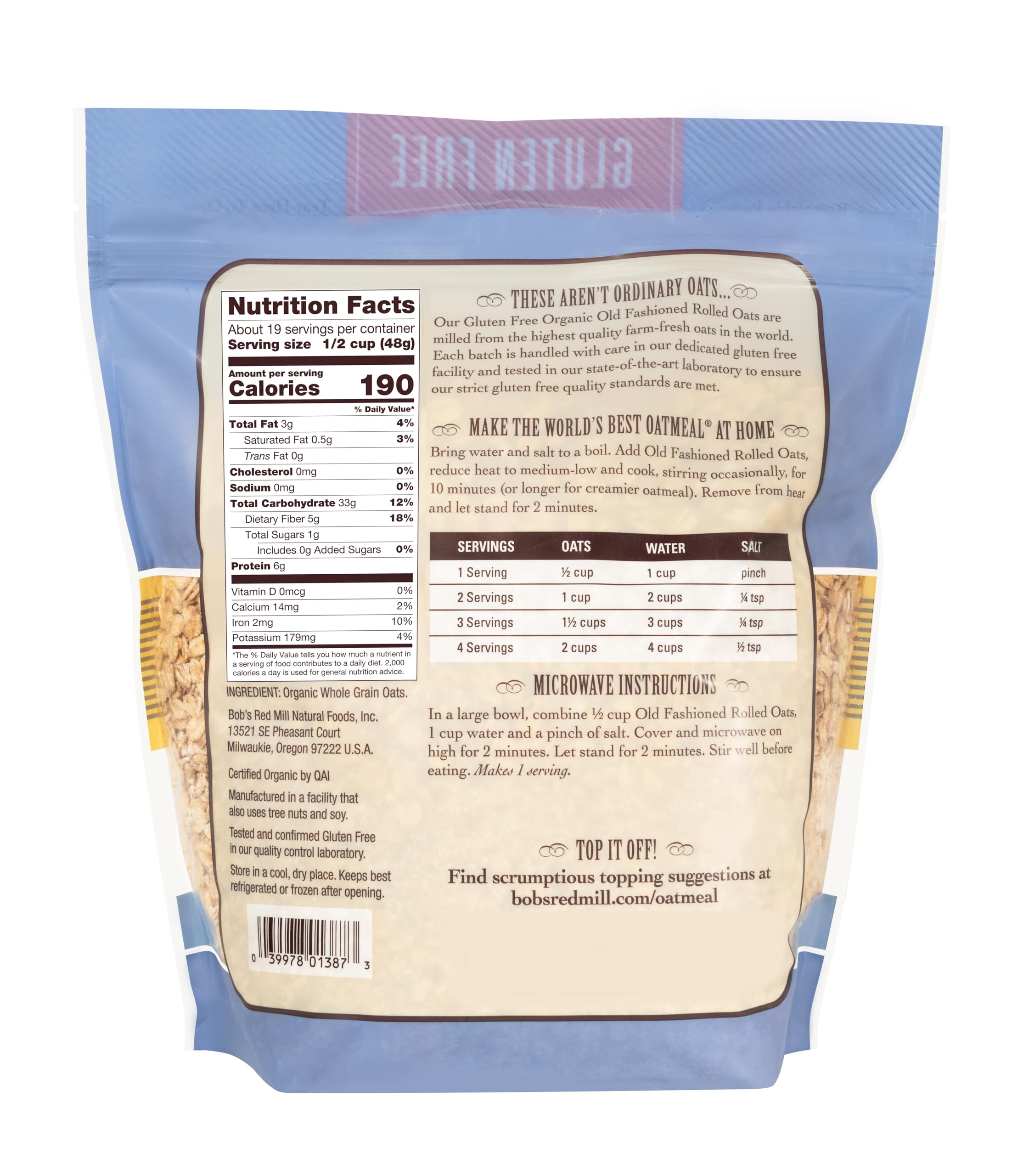 Bob's Red Mill Gluten Free Organic Old Fashioned Rolled Oats, 32 ounce (Pack of 4)