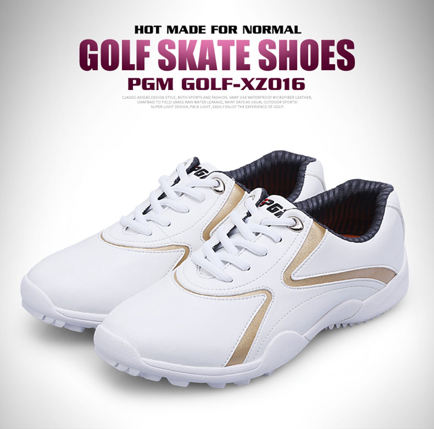 PGM Waterproof Spikeless Golf Shoes for Women Gold