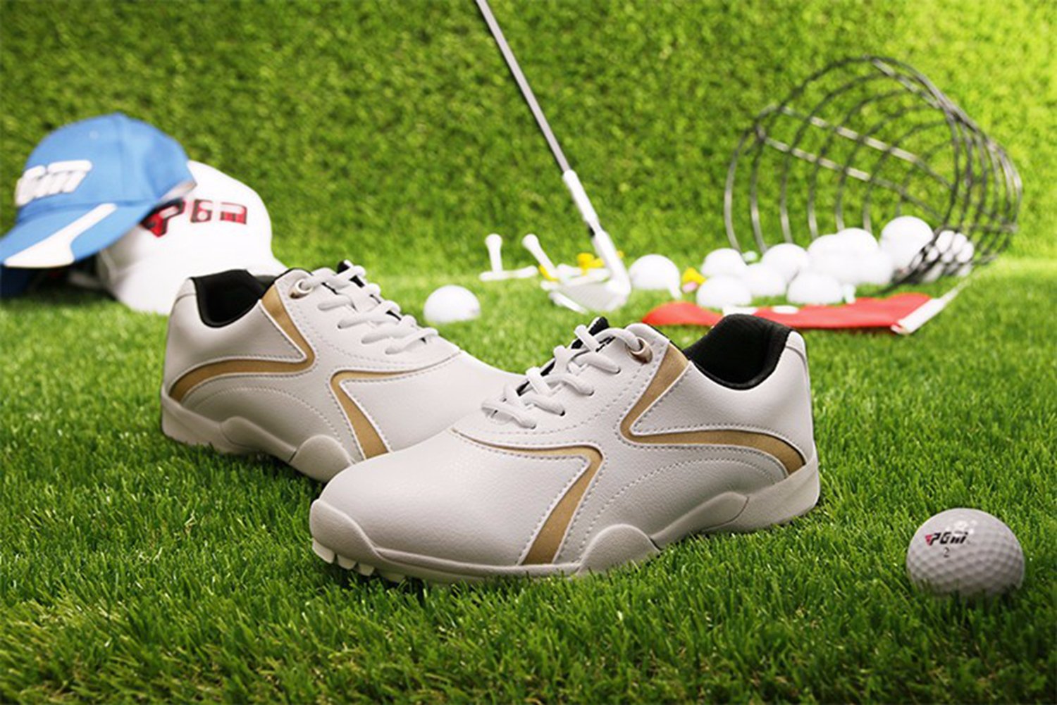 PGM Waterproof Spikeless Golf Shoes for Women Gold