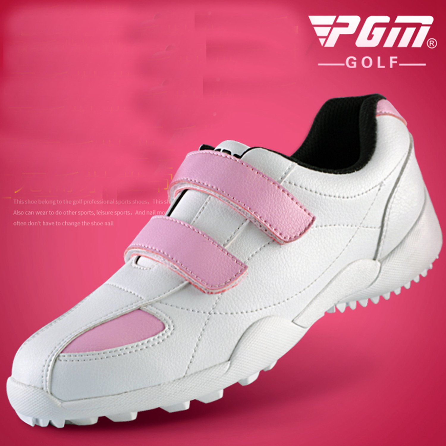 PGM Women's Golf Shoes Waterproof Spikeless with Hook and Loop Straps Pink