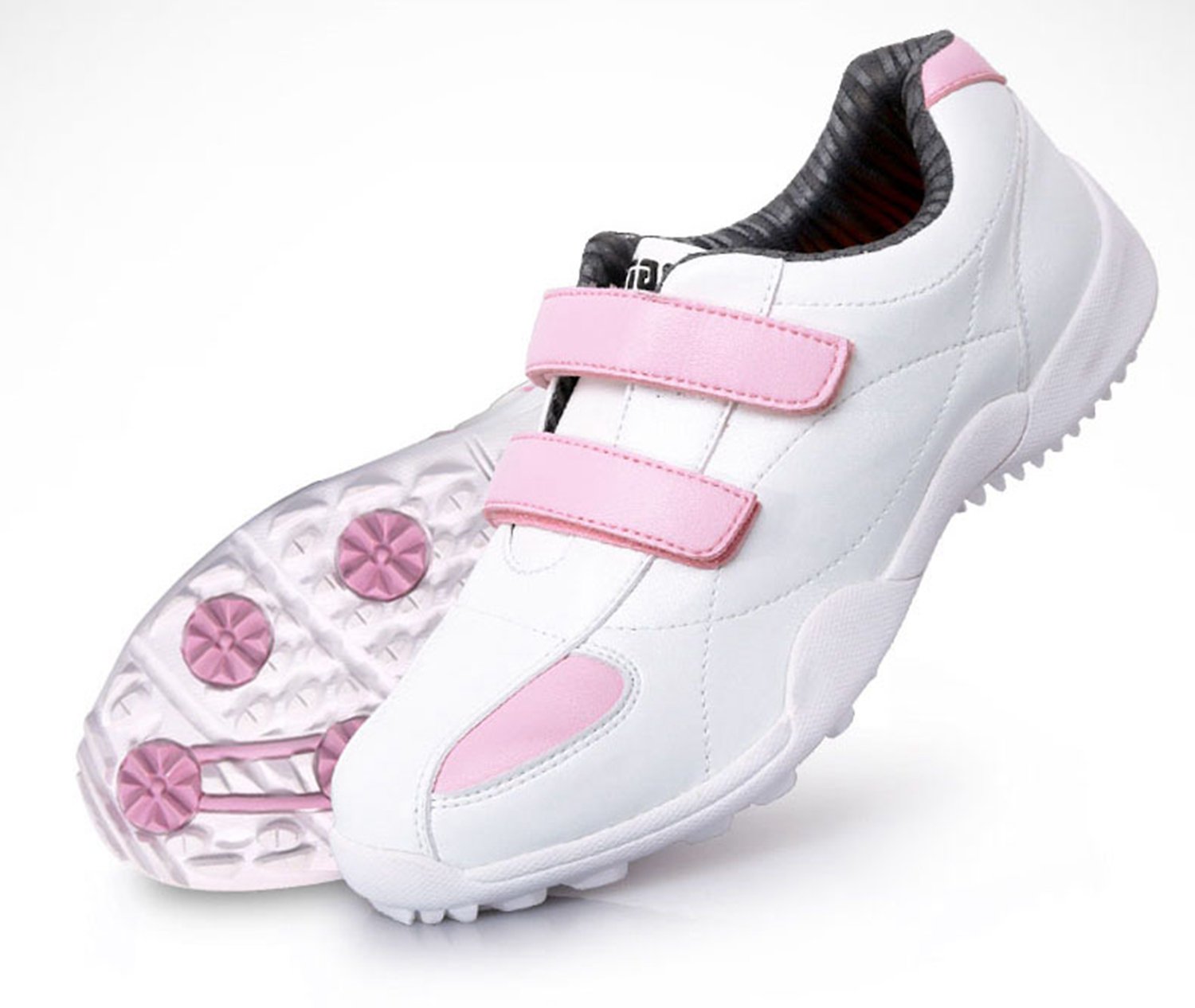 PGM Women's Golf Shoes Waterproof Spikeless with Hook and Loop Straps Pink