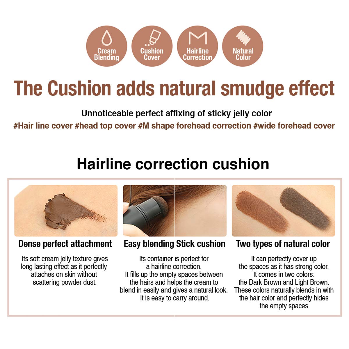 SO NATURAL HAIR LINE COVER CUSHION - DARK BROWN - HAIR LINE COVER UP CUSHION - Soft cream jelly texture