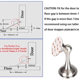 Magnetic Door Stopper, Invisible Magnetic Door Stop, Brushed Satin Nickel, No Need Drill with 3M Adhesive, Stainless Steel Floor Magnetic Door Catch Door Holder