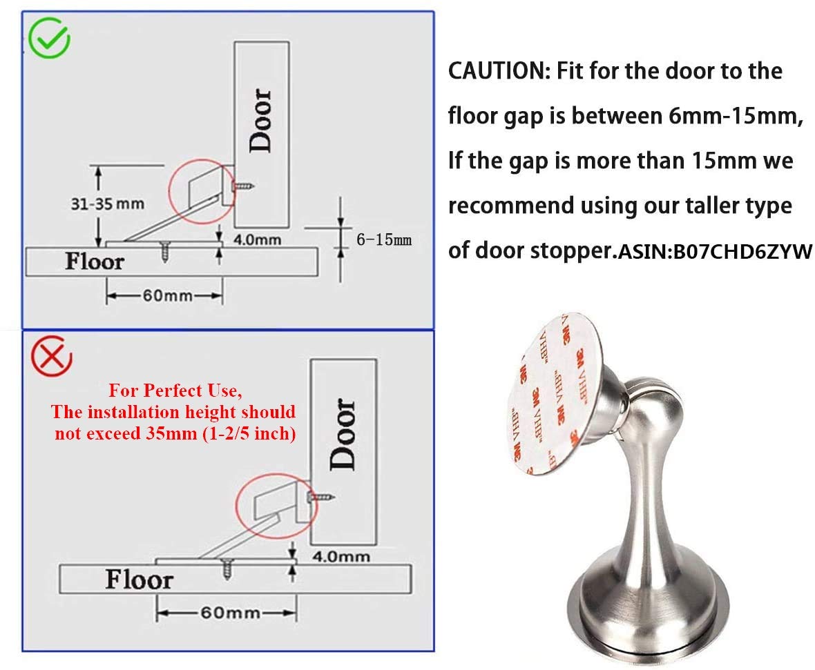 Magnetic Door Stopper, Invisible Magnetic Door Stop, Brushed Satin Nickel, No Need Drill with 3M Adhesive, Stainless Steel Floor Magnetic Door Catch Door Holder