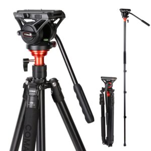 fluid head tripod, coman video camera tripod monopod aluminium alloy 70.8 inch for canon nikon sony dslr camera black