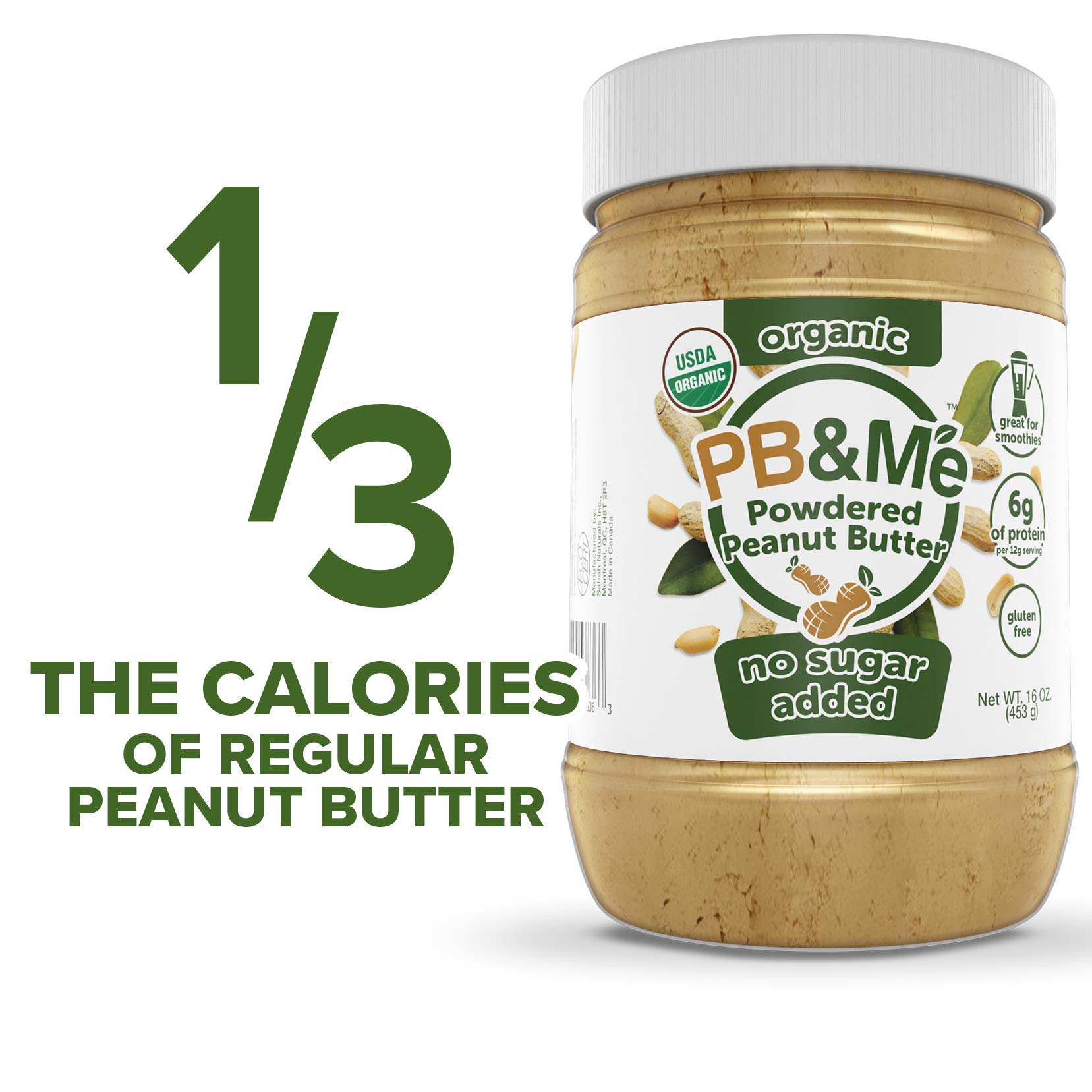 Organic Powdered Peanut Butter by PB&Me: No Sugar Added, Gluten Free, Plant Protein, Keto Snack,1 6oz - For Baking, Smoothies, and Protein Shakes with Premium Blend, Nutrient-Rich, and Gourmet Taste