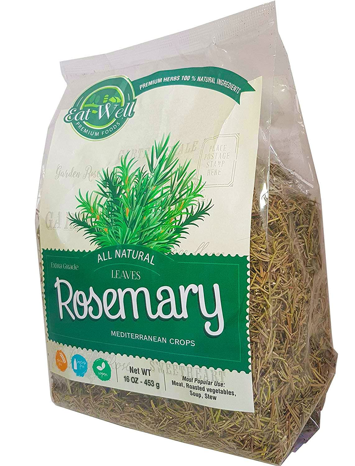 Eat Well Rosemary Leaves 16 oz, Premium Whole Dried Rosemary Leaves Bulk Pack, Dry Rosmarinus Officinalis 100% Natural Vegan Rosemary Seasoning Traditional Mediterranean Ingredients Dry Rosemary