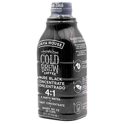 JAVA HOUSE Cold Brew Coffee, Colombian 4:1 Liquid Concentrate, 32 Ounce Bottle