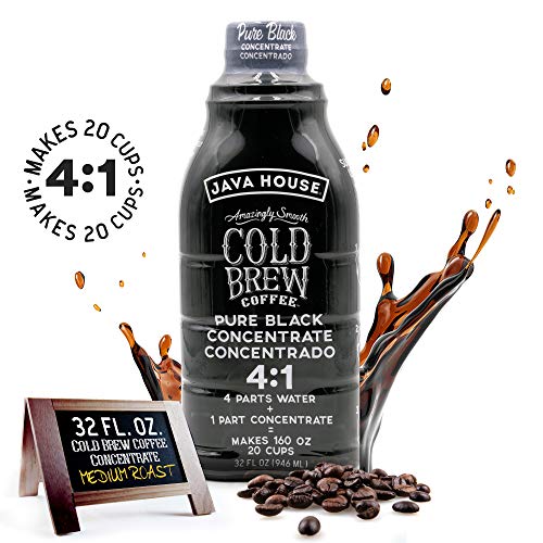 JAVA HOUSE Cold Brew Coffee, Colombian 4:1 Liquid Concentrate, 32 Ounce Bottle