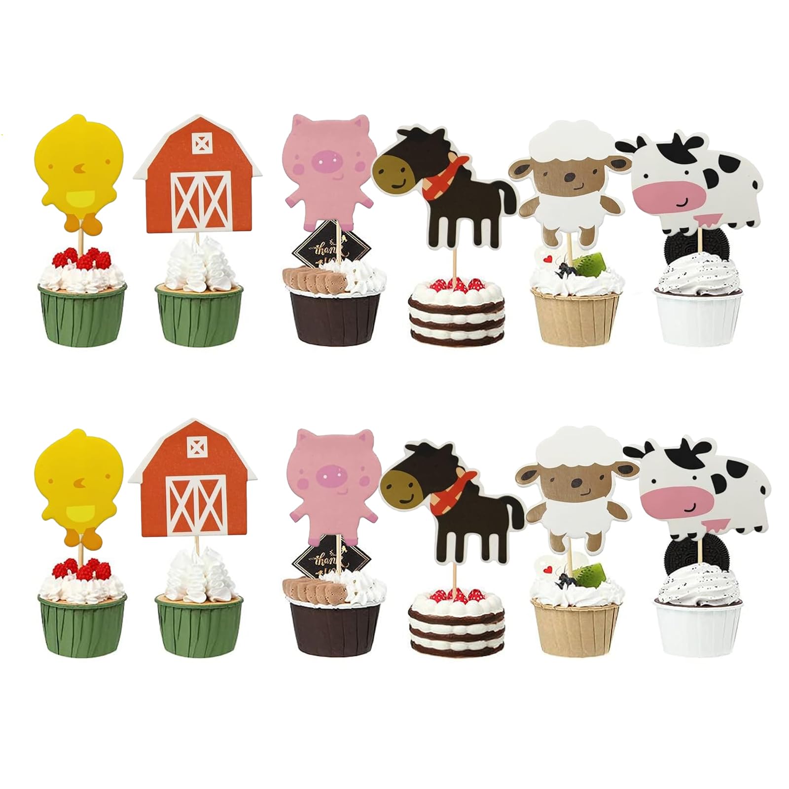 Wolpark Glitter Farm Animal Cake Toppers Farm Animal Cupcake Toppers 25 PCS Farm Birthday Party Supplies Decorations for Baby Shower Kids Birthday Cartoon Cupcake Topper Picks