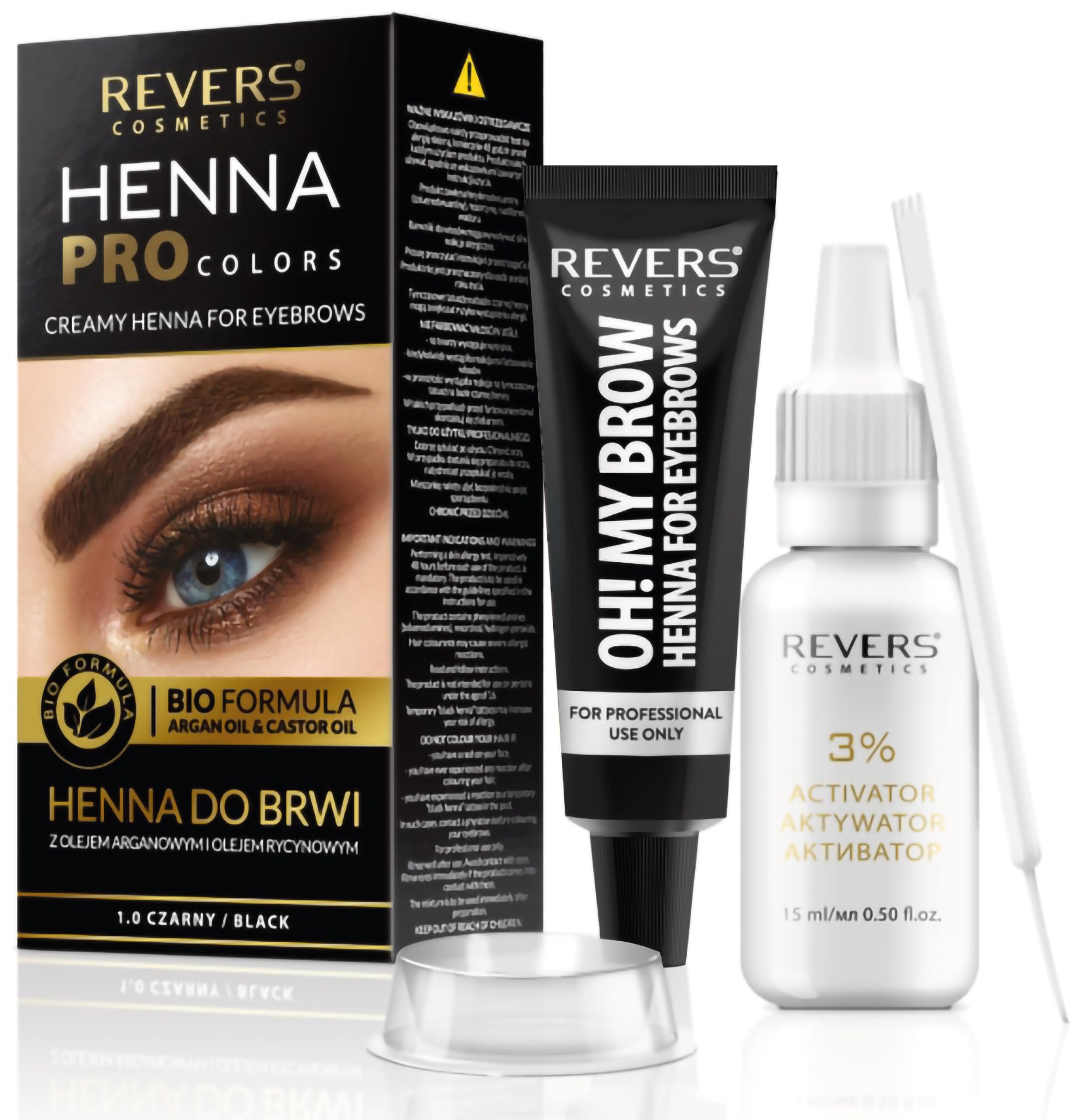 Revers Cream Hair Dye with Argan Oil and Castor Oil, Eyelash and Eyebrow tint , Black Color