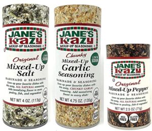 jane's krazy mixed up seasonings variety pack of 3 - mixed-up salt pepper and garlic