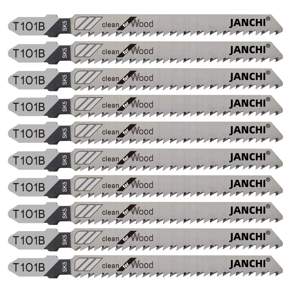 50Pack T101B T-Shank Contractor Jig Saw Blades - 4 Inch 10 TPI Jigsaw Blades Set- Made for High Speed Carbon Steel, Clean and Precise Straight Cutting Wood Boards PVC Plastic