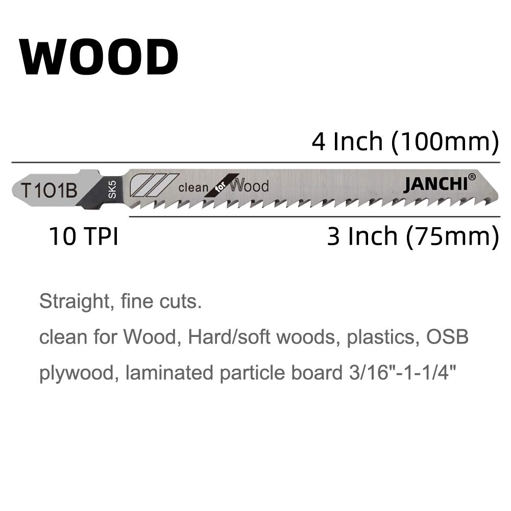 50Pack T101B T-Shank Contractor Jig Saw Blades - 4 Inch 10 TPI Jigsaw Blades Set- Made for High Speed Carbon Steel, Clean and Precise Straight Cutting Wood Boards PVC Plastic