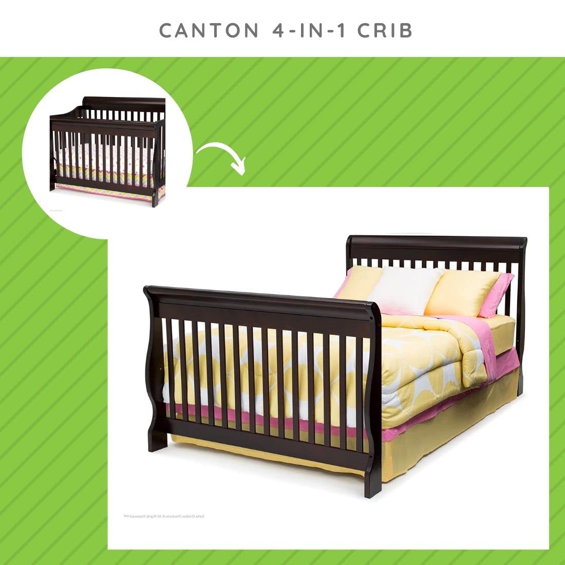 Full Size Conversion Kit Bed Rails for Delta Children's Canton Crib (Dark Chocolate)