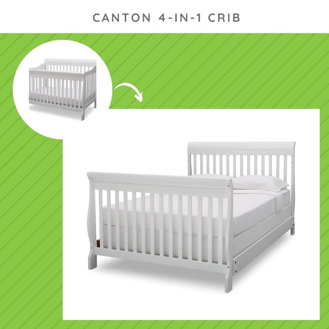 Full Size Conversion Kit Bed Rails for Canton Deluxe Crib by Delta Children - #0050 (Bianca White - 130)