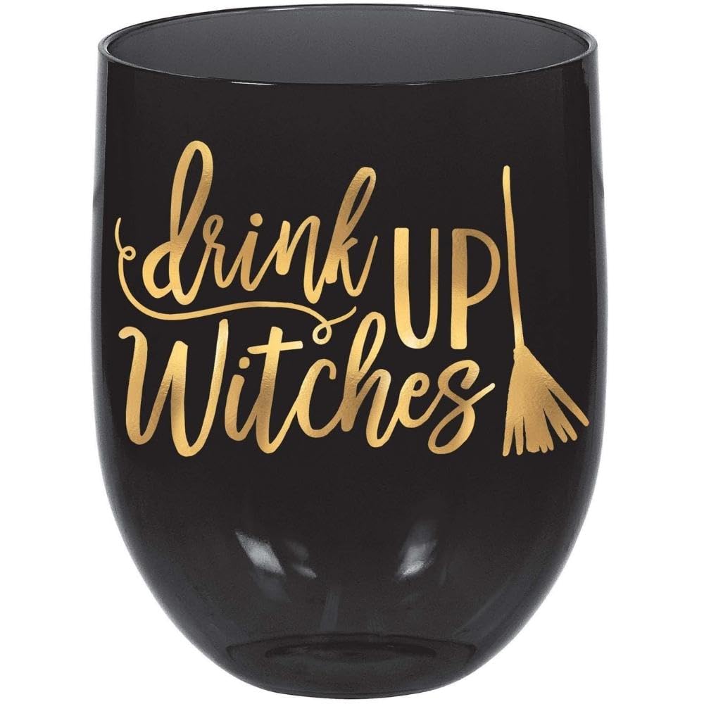 Amscan Enchanting Witch Stemless Plastic Wine Glass - 15.2 oz (1 Count) - Perfect for Spooky Celebrations & Magical Gatherings