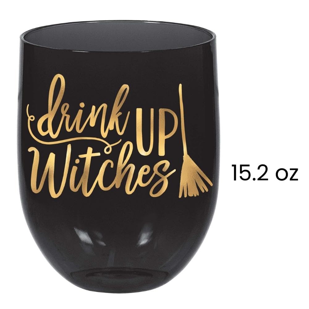 Amscan Enchanting Witch Stemless Plastic Wine Glass - 15.2 oz (1 Count) - Perfect for Spooky Celebrations & Magical Gatherings