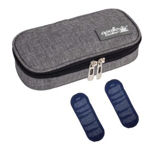 apollo walker insulin cooler travel case diabetic medication cooler with 2 ice packs and insulation liner(gray)