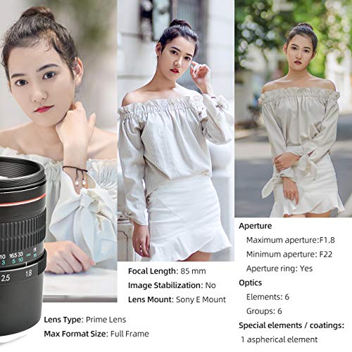 Lightdow 85mm F1.8 Medium Telephoto Manual Focus Full Frame Portrait Lens for Sony Alpha A9 A7R A7S A7 A6500 A6400 A6300 A6000 A5100 A5000 NEX-7 NEX-6 NEX-5T NEX-5R etc