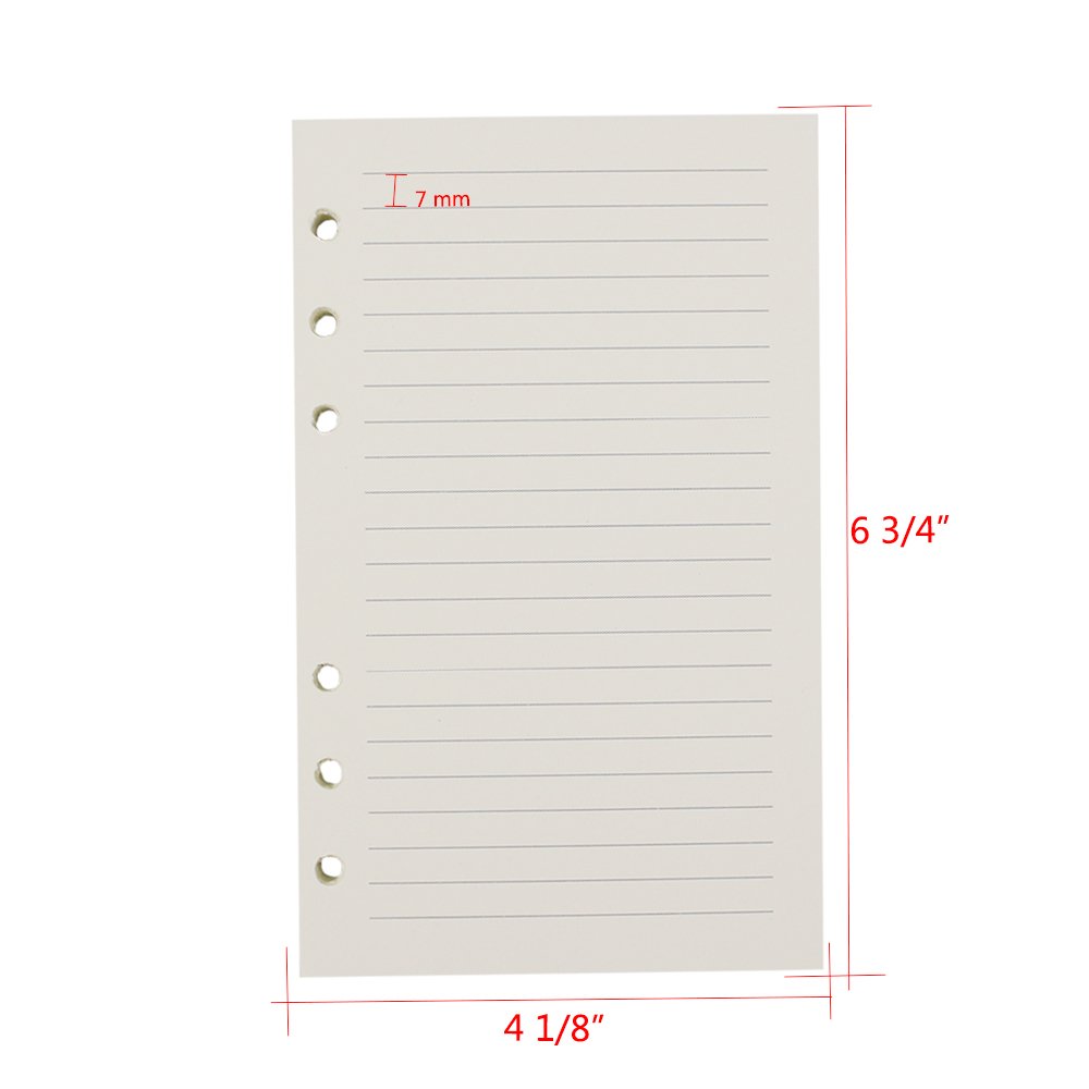 6-Ring A6 Binder/Planner Refill Paper, 6 Hole,6 3/4 x 4 1/8 Inches Refillable White Paper for Loose Leaf Binder Notebook Diary Traveler Journal Inserts, 80 Sheets/160 Pages,Lined