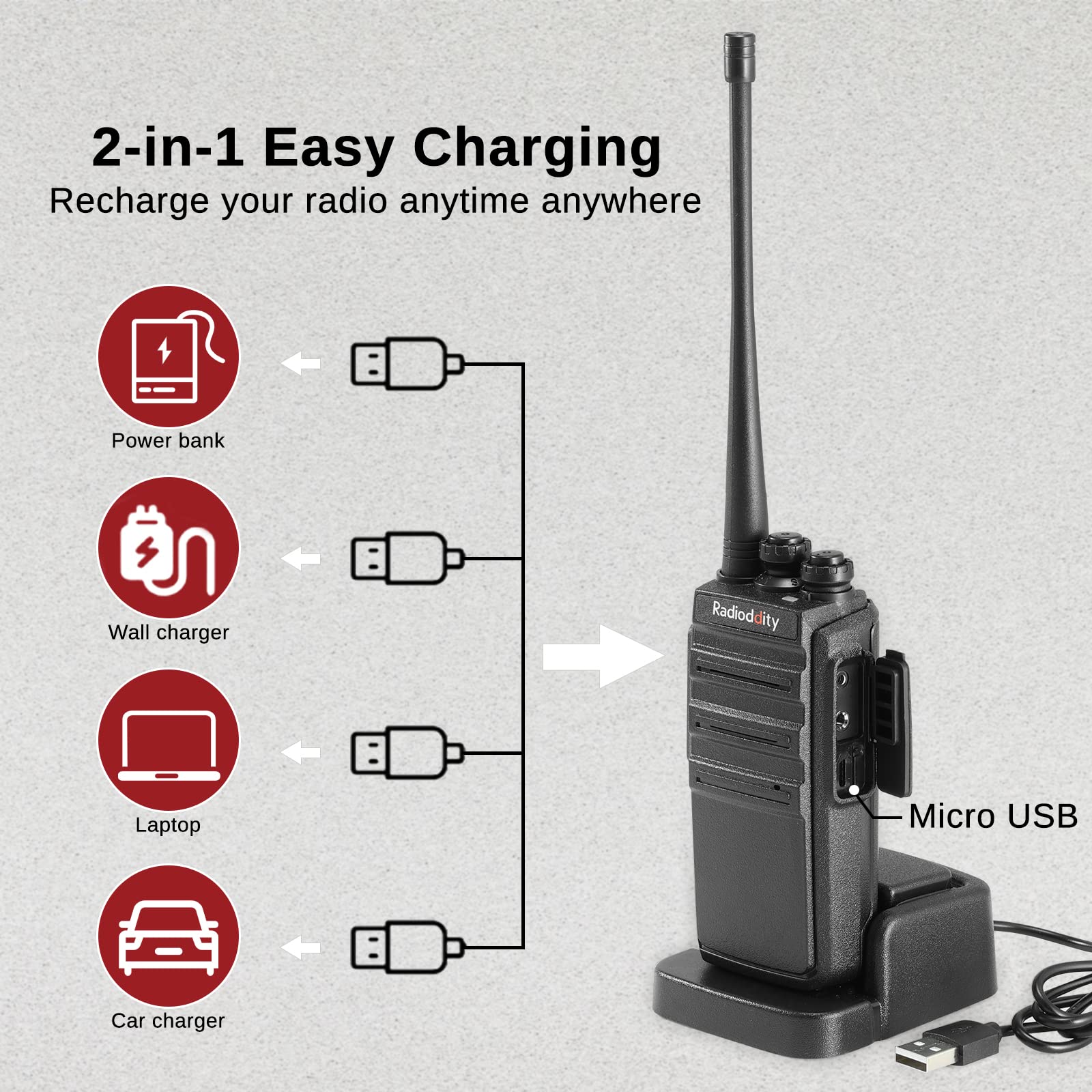 Radioddity GA-2S Long Range Walkie Talkies for Adults UHF Two Way Radio Rechargeable with Micro USB Charging + Air Acoustic Earpiece with Mic + Programming Cable, for School Retail Business (6 Pack)