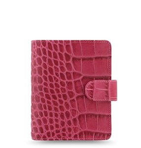 filofax pocket size classic croc print leather organizer agenda weekly daily planner 2023-2024 calendar bundle with diloro ballpoint pen fuchsia 026078