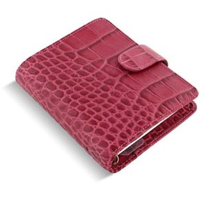 Filofax Pocket Size Classic Croc Print Leather Organizer Agenda Weekly Daily Planner 2023-2024 Calendar Bundle with DiLoro Ballpoint Pen Fuchsia 026078