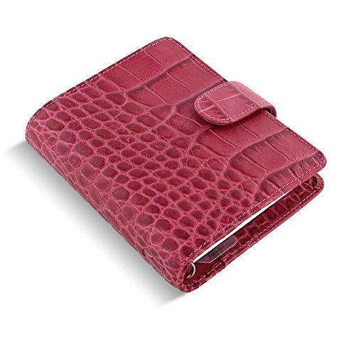 Filofax Pocket Size Classic Croc Print Leather Organizer Agenda Weekly Daily Planner 2023-2024 Calendar Bundle with DiLoro Ballpoint Pen Fuchsia 026078