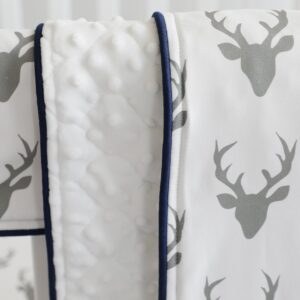 Baby Boy Crib Bedding White Grey Woodland Arrow Antlers Deer Head Minky Blanket Navy Crib Sheet Deer Buck Crib Rail Bedding Set (Grey Arrow Deer Head, 3 Pieces Set)