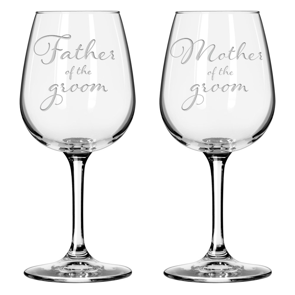 National Etching Father and Mother of the Groom Wedding Wine Glass Set of 2 (Stemmed)