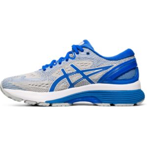 asics women's gel-nimbus 21 lite-show running shoes, 6.5, mid grey/illusion blue