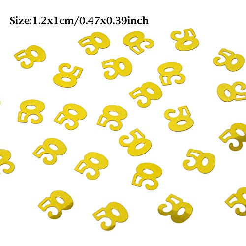 Honbay 2100 Pieces 1.6Oz Double Sided Sparkly Number 50 Confetti for 50th Birthday, 50th Class Reunion, 50th Wedding Anniversary,etc (Gold)