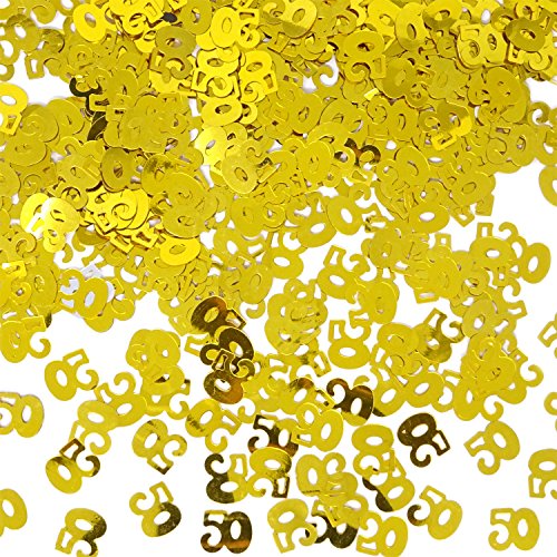 Honbay 2100 Pieces 1.6Oz Double Sided Sparkly Number 50 Confetti for 50th Birthday, 50th Class Reunion, 50th Wedding Anniversary,etc (Gold)