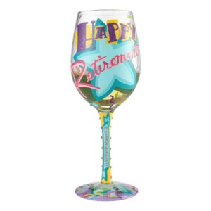 Enesco Designs by Lolita Happy, 15 oz. Retirement Blown Wine Glass, 1 Count (Pack of 1), Multicolor