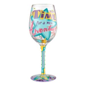 Enesco Designs by Lolita Happy, 15 oz. Retirement Blown Wine Glass, 1 Count (Pack of 1), Multicolor