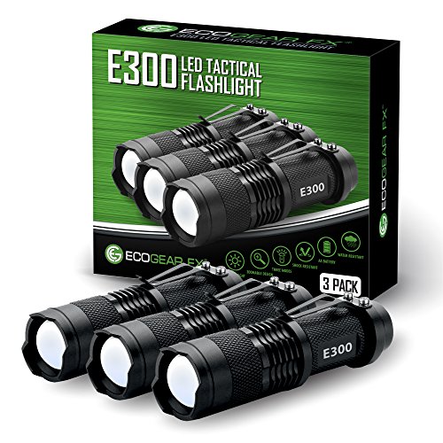 EcoGear FX Small Pocket LED Tactical Flashlights E300 - EDC Everyday Carry LED Flashlight with 3 Light Modes, Adjustable Zoom and Attached Belt Clip - Great Flashlight Gifts for Men (3 Pack)