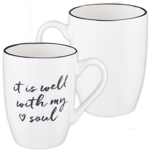 Christian Art Gifts Ceramic Coffee and Tea Mug 12 oz Inspirational Bible Verse Mug for Men and Women: Well With My Soul - Lead-free, Microwave and Dishwasher Safe Novelty White Drinkware