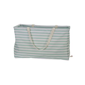 household essentials canvas utility tote with handles, rectangular krush tote, water-resistant vinyl lining, large capacity, durable and versatile, teal striped pattern