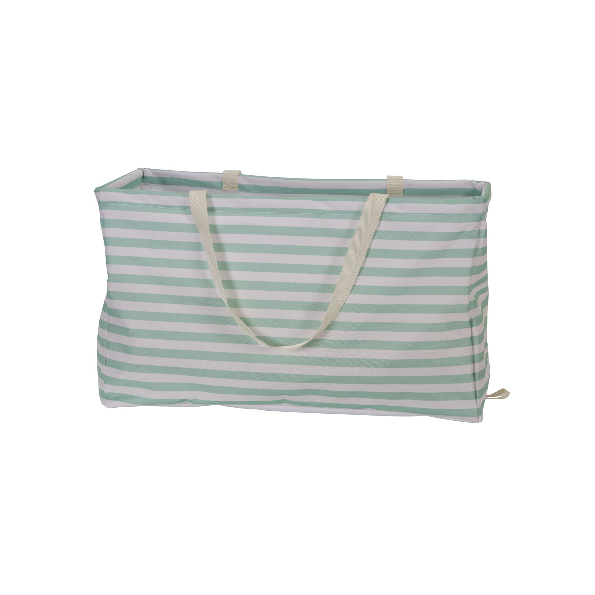 Household Essentials Canvas Utility Tote with Handles, Rectangular Krush Tote, Water-Resistant Vinyl Lining, Large Capacity, Durable and Versatile, Teal Striped Pattern