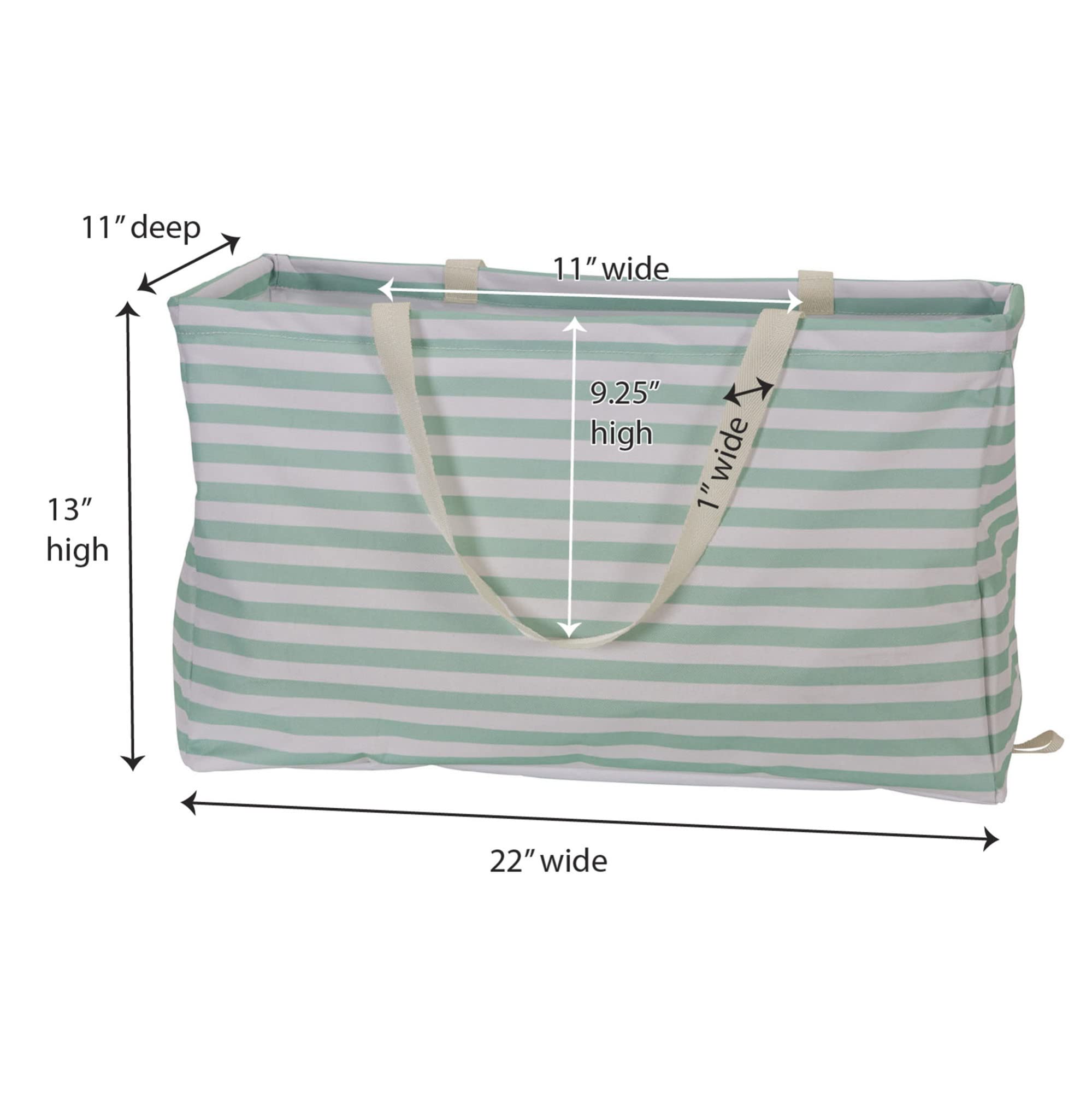 Household Essentials Canvas Utility Tote with Handles, Rectangular Krush Tote, Water-Resistant Vinyl Lining, Large Capacity, Durable and Versatile, Teal Striped Pattern