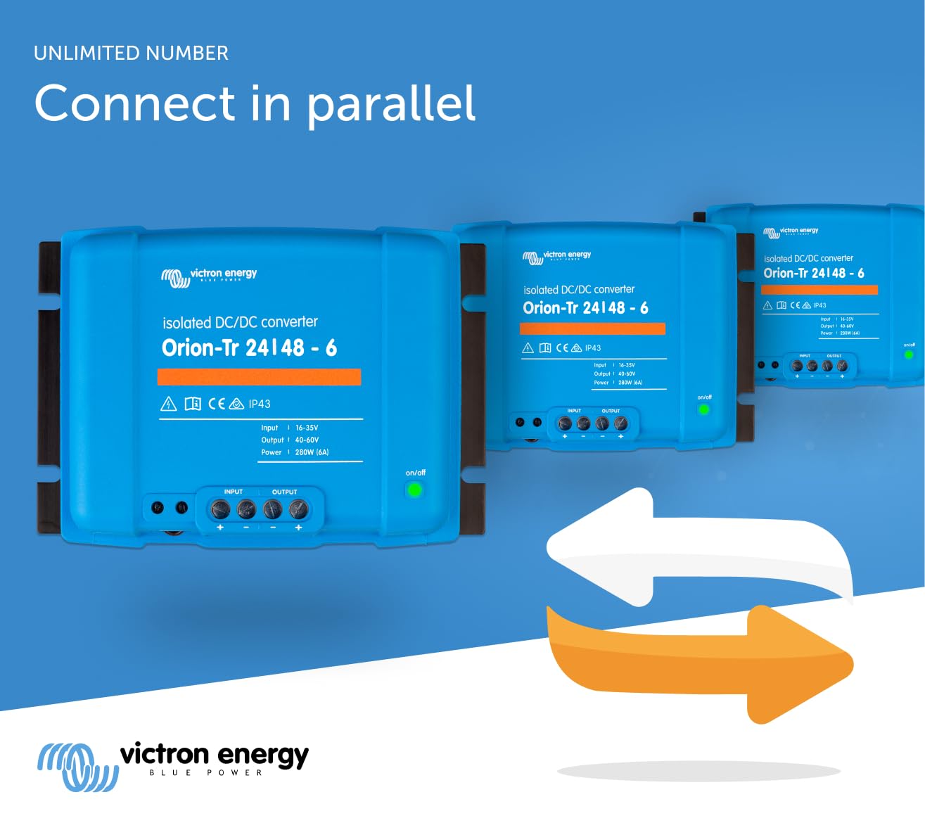 Victron Energy Orion-Tr IP43 24/48-Volt 6 amp 280-Watt Isolated DC-DC Converter