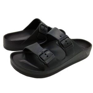 FUNKYMONKEY Men's Comfort Slides Double Buckle Adjustable EVA Flat Sandals (12 M US, Black/SPK)