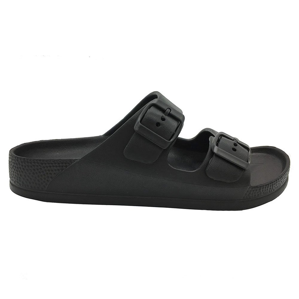 FUNKYMONKEY Men's Comfort Slides Double Buckle Adjustable EVA Flat Sandals (12 M US, Black/SPK)