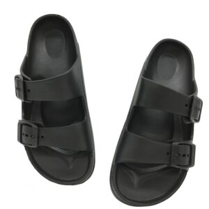 FUNKYMONKEY Men's Comfort Slides Double Buckle Adjustable EVA Flat Sandals (12 M US, Black/SPK)