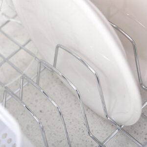 IKEBANA Dish Drying Rack, Kitchen in-Sink Chrome Finish Wire Dish Rack, Small Dish Drainer Rack with Removable White Plastic Utensils Holder