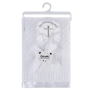 Booulfi Baby Blanket Newborn Unisex White Baby Blanket Shawl Knitted Nursing Cover Baby Summer Autumn Winter Baptism Christening Blanket with Embroidered Cross