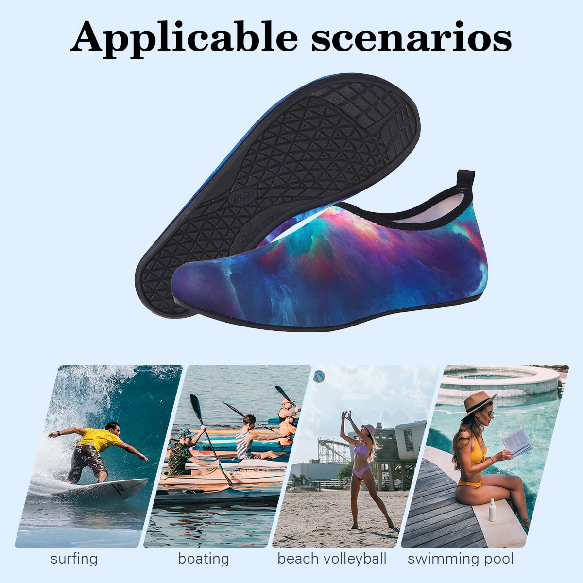 Aqua Socks Beach Water Shoes Barefoot Yoga Socks Quick-Dry Surf Pool Swim Shoes for Women Men(Aurora,9.5/10.5 Women,8.5/9 Men,40/41 EU)